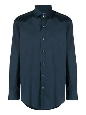 FINAMORE 1925 Plain Cotton-blend Shirt - Blue