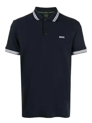 BOSS Striped-border Cotton Polo Shirt - Blue