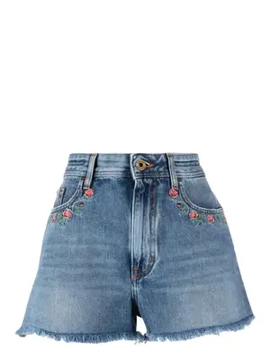 Jacob Cohen Floral-embroidered Denim Shorts - Blue