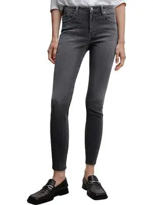 Mango Raw Hem Crop Skinny Jeans - Open Grey