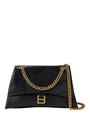 Balenciaga Hourglass Crinkled-leather Shoulder Bag - Black
