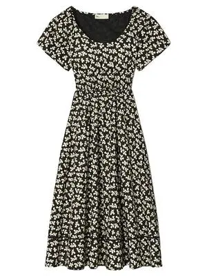 Tory Burch Printed Scoop-neck Midi Dress - Neutral Little Leaves