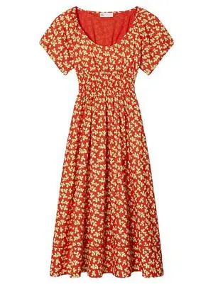 Tory Burch Printed Scoop-neck Midi Dress - Red Little Leaves