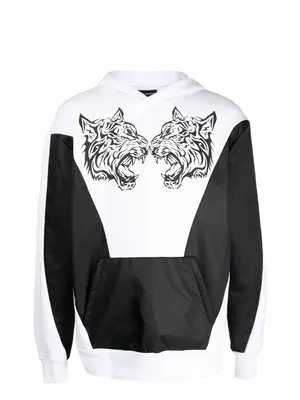 PLEIN SPORT Tiger-print Panelled Hoodie - White