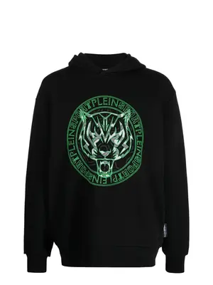 PLEIN SPORT Logo-tiger-print Hoodie - Black