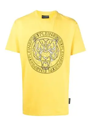 PLEIN SPORT Logo Tiger-print T-shirt - Yellow