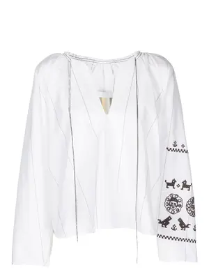 LITKOVSKA Embroidered Striped Blouse - White