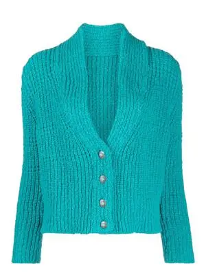 FORTELA V-neck Cropped Cotton Cardigan - Blue