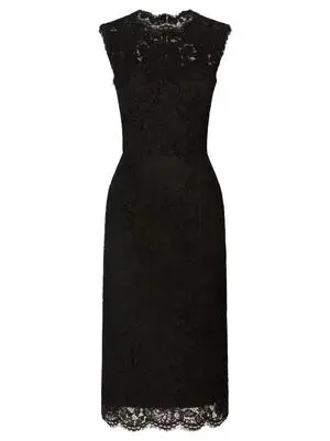 Dolce & Gabbana Midi Lace Overlay Sleeveless Dress - Black