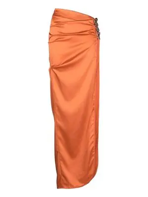 Gcds Slit-detail Satin Maxi Skirt - Orange