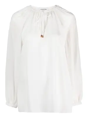 PHAEONIA Self-tie Silk Blouse - White