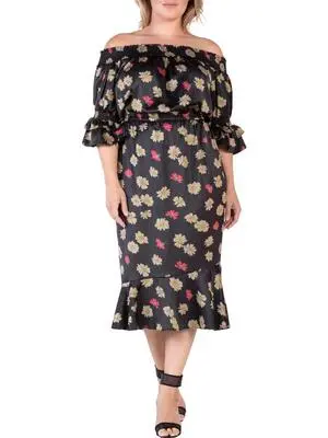 STANDARDS & PRACTICES Floral Midi Dress - Black Sparkler