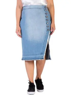 STANDARDS & PRACTICES Frayed Slit Hem Denim Skirt - Sublime Blue