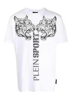 PLEIN SPORT Logo Tiger-print T-shirt - White