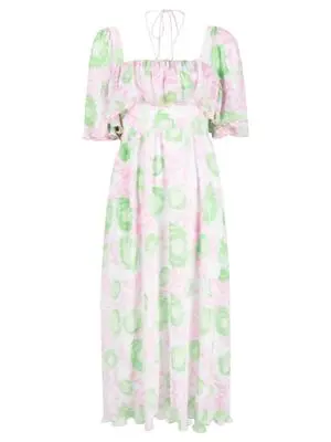 GANNI Smocked Waist Printed Midi Dress