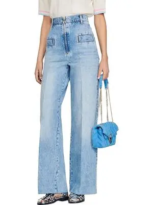 Sandro Oslo High Rise Wide Leg Jeans - Blue Jean