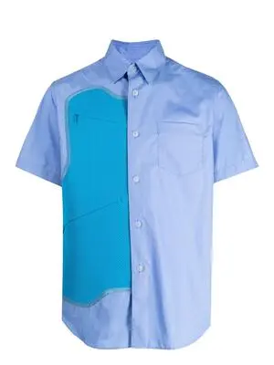 FUMITO GANRYU Mesh-panel Short-sleeve Shirt - Blue