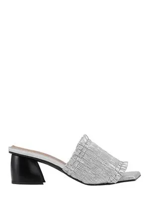 GANNI Smocked Detail Kitten-heel Mules In Tone - Silver