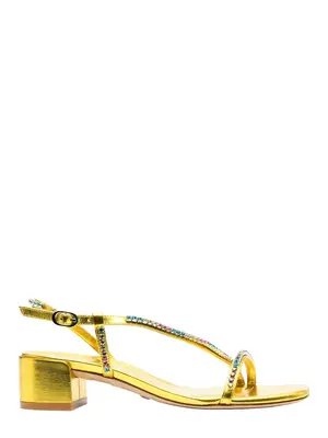 STUART WEITZMAN Crystal-embellished 45mm Block-heel Sandals Gold