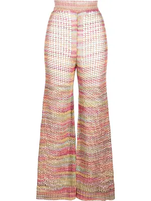 LANEUS Flared Open-knit Trousers - Pink