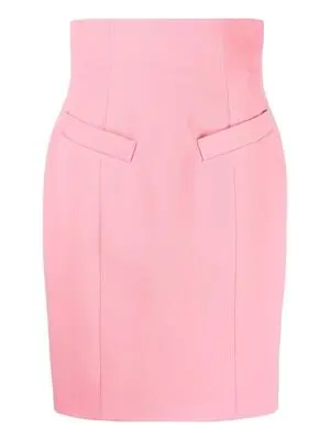 Balmain High-waist Wool Pencil Skirt - Pink