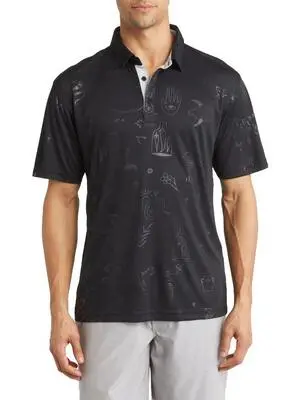 SWANNIES Brock Doodle Print Piqué Performance Golf Polo Black-fog
