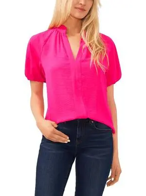 CECE DUPRAZ CeCe Ruffle Split Neck Blouse Bright Rose