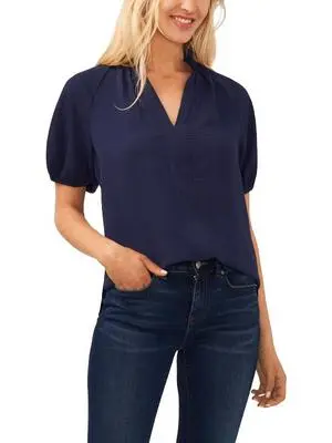CECE DUPRAZ CeCe Ruffle Split Neck Blouse Classic Navy