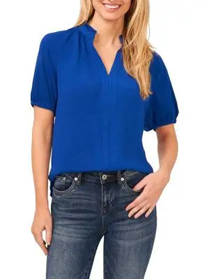 CECE DUPRAZ CeCe Ruffle Split Neck Blouse Deep Royal Blue