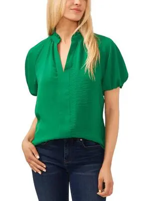 CECE DUPRAZ CeCe Ruffle Split Neck Blouse Lush Green