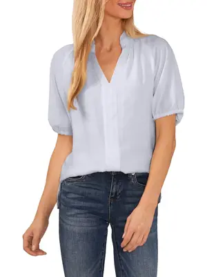 CECE DUPRAZ CeCe Ruffle Split Neck Blouse Slate Blue