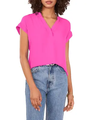 Vince Camuto Vince Camuto Split Neck Georgette Top Hot Pink