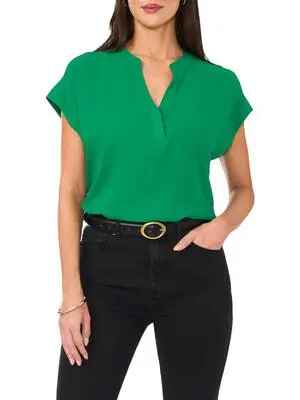 Vince Camuto Vince Camuto Split Neck Georgette Top Lush Green