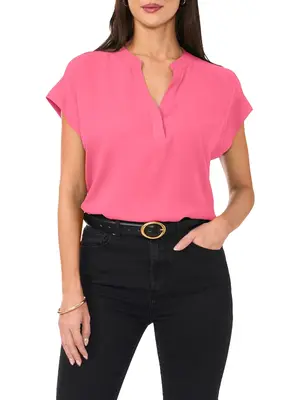 Vince Camuto Vince Camuto Split Neck Georgette Top Pink Bliss