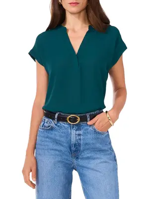 Vince Camuto Vince Camuto Split Neck Georgette Top Rain Forest