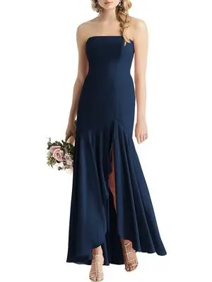 After Six Strapless High-low Matte Chiffon Gown - Midnight