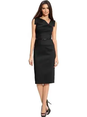 Black Halo Jackie Belted Stretch Gabardine Sheath Dress - Black