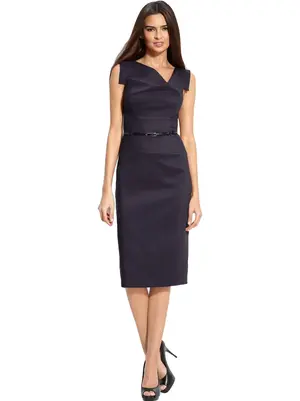 Black Halo Black Halo Jackie Belted Stretch Gabardine Sheath Dress Navy