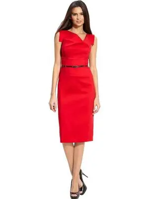 Black Halo Jackie Belted Stretch Gabardine Sheath Dress - Red