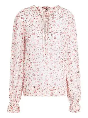 GANNI Floral Print Georgette Blouse With Ruffled Trims - Ivory