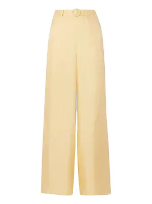 Lapointe Belted Silk-twill Pants - Pastel Yellow