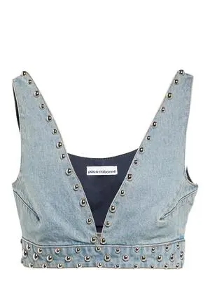 Rabanne Stud-embellished Denim Bra Top - Blue