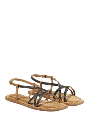 Brunello Cucinelli Monili-embellished Suede Sandals - Brown
