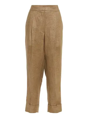 Brunello Cucinelli Mid-rise Tapered Linen Pants - Beige