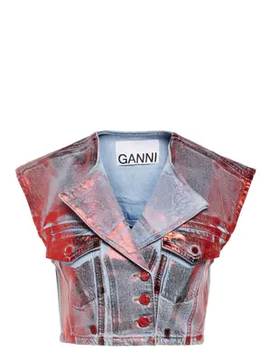 GANNI Metallic Denim Vest - Red