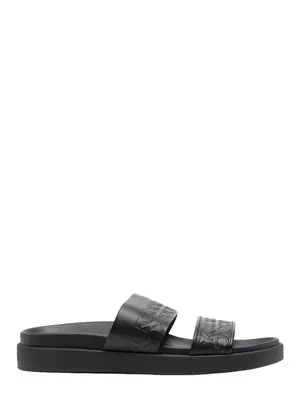 Calvin Klein Embossed Leather Slides - Black