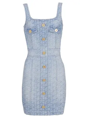Balmain All-over Monogram Denim Dress - Blue