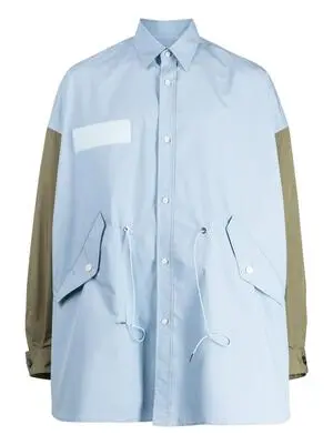 FUMITO GANRYU Two-tone Drawstring-waist Shirt - Blue
