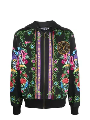 Versace Baroque-print Cotton Hoodie - Black