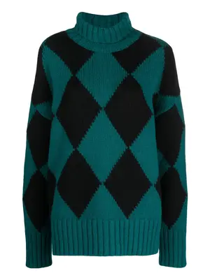 LA DOUBLEJ La DoubleJ Argyle Roll-Neck Jumper